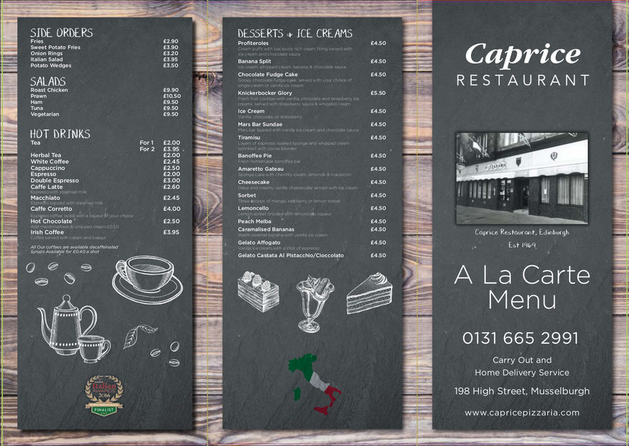 Menu | Caprice Restaurant