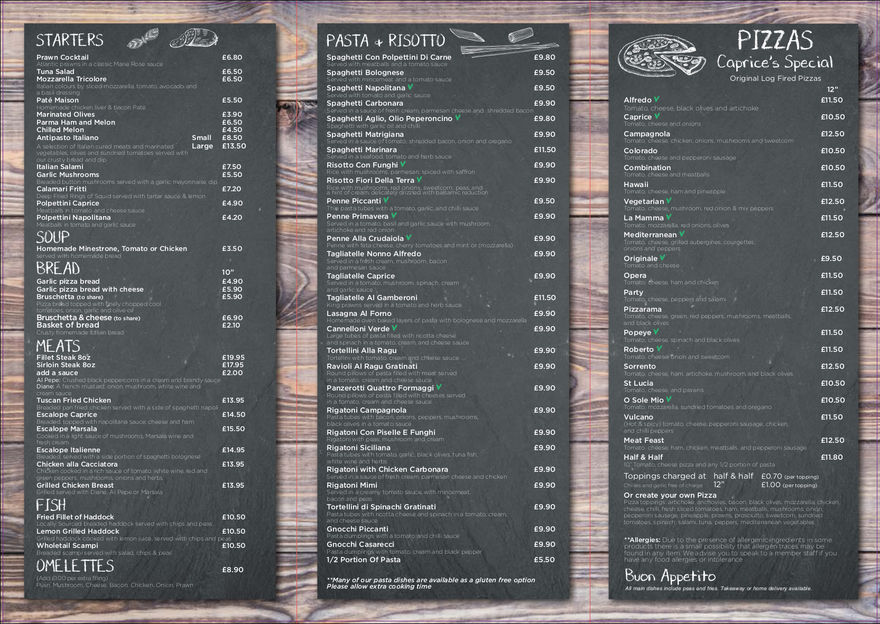 Menu | Caprice Restaurant