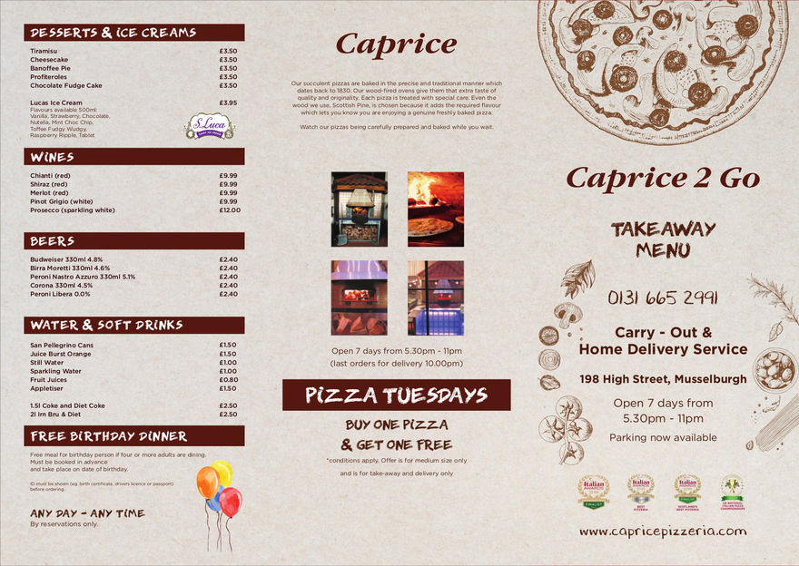 Menu | Caprice Restaurant