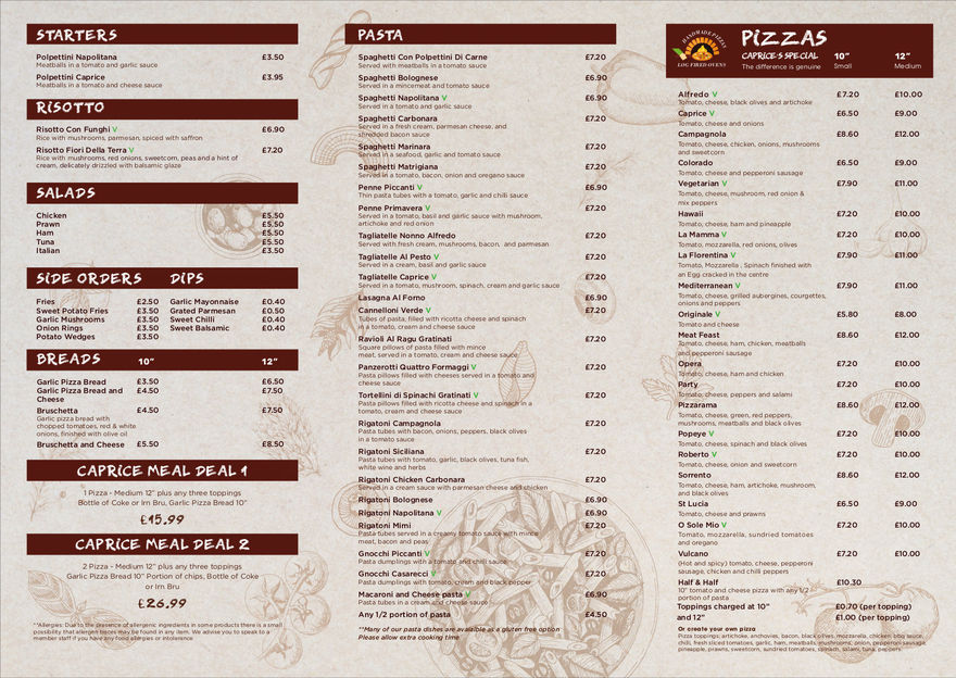 Menu | Caprice Restaurant