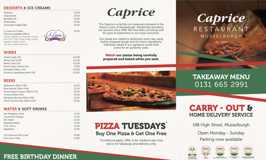Menu | Caprice Restaurant