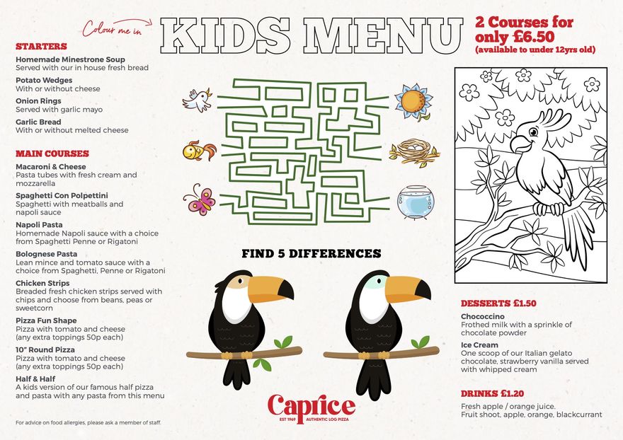 Menu | Caprice Restaurant