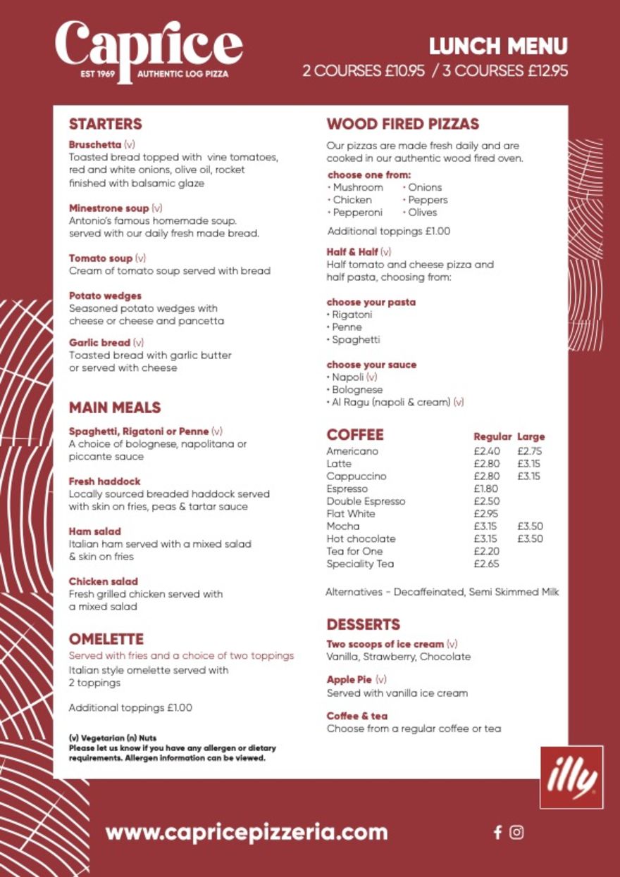 Menu | Caprice Restaurant