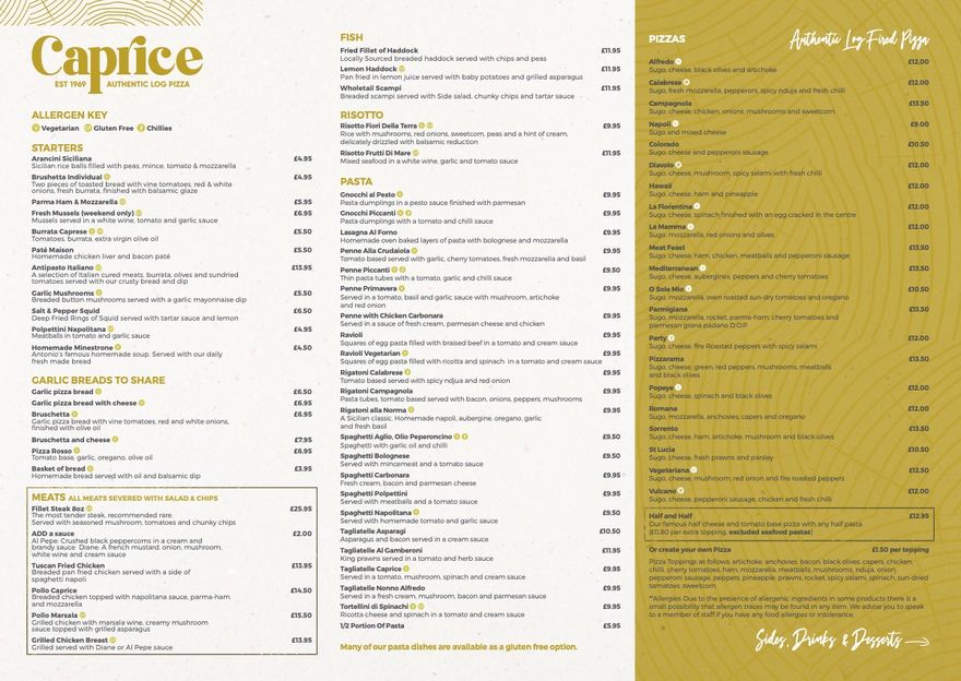 Menu | Caprice Restaurant