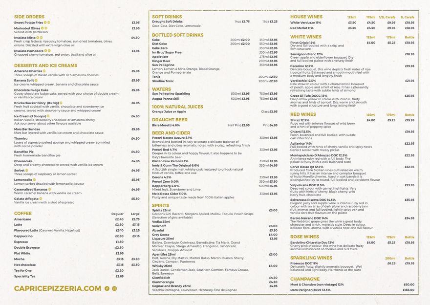 Menu | Caprice Restaurant