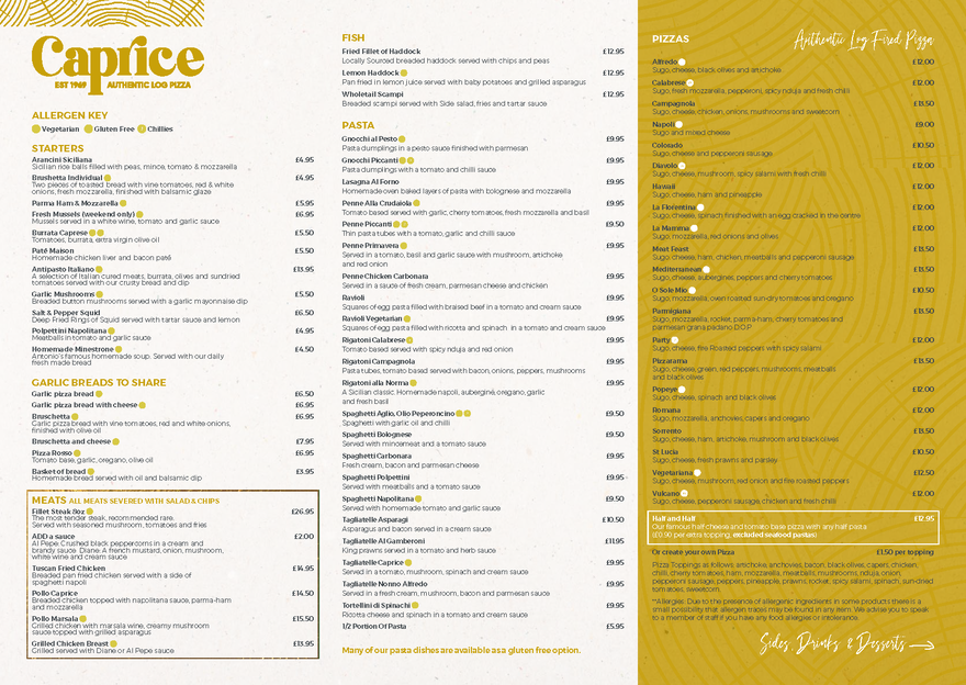 Menu | Caprice Restaurant