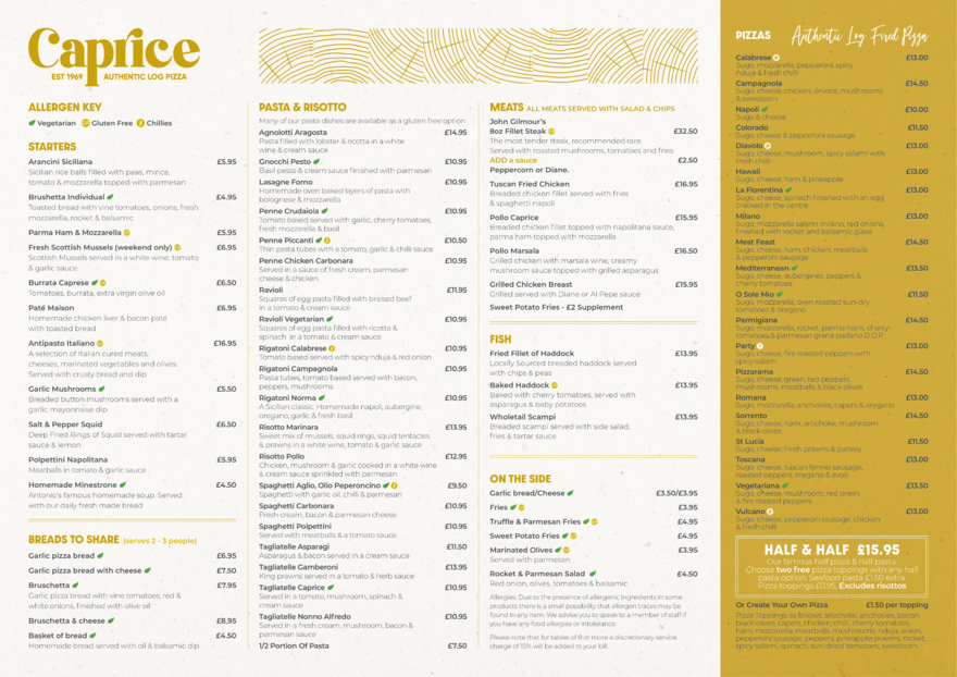 Menu | Caprice Restaurant
